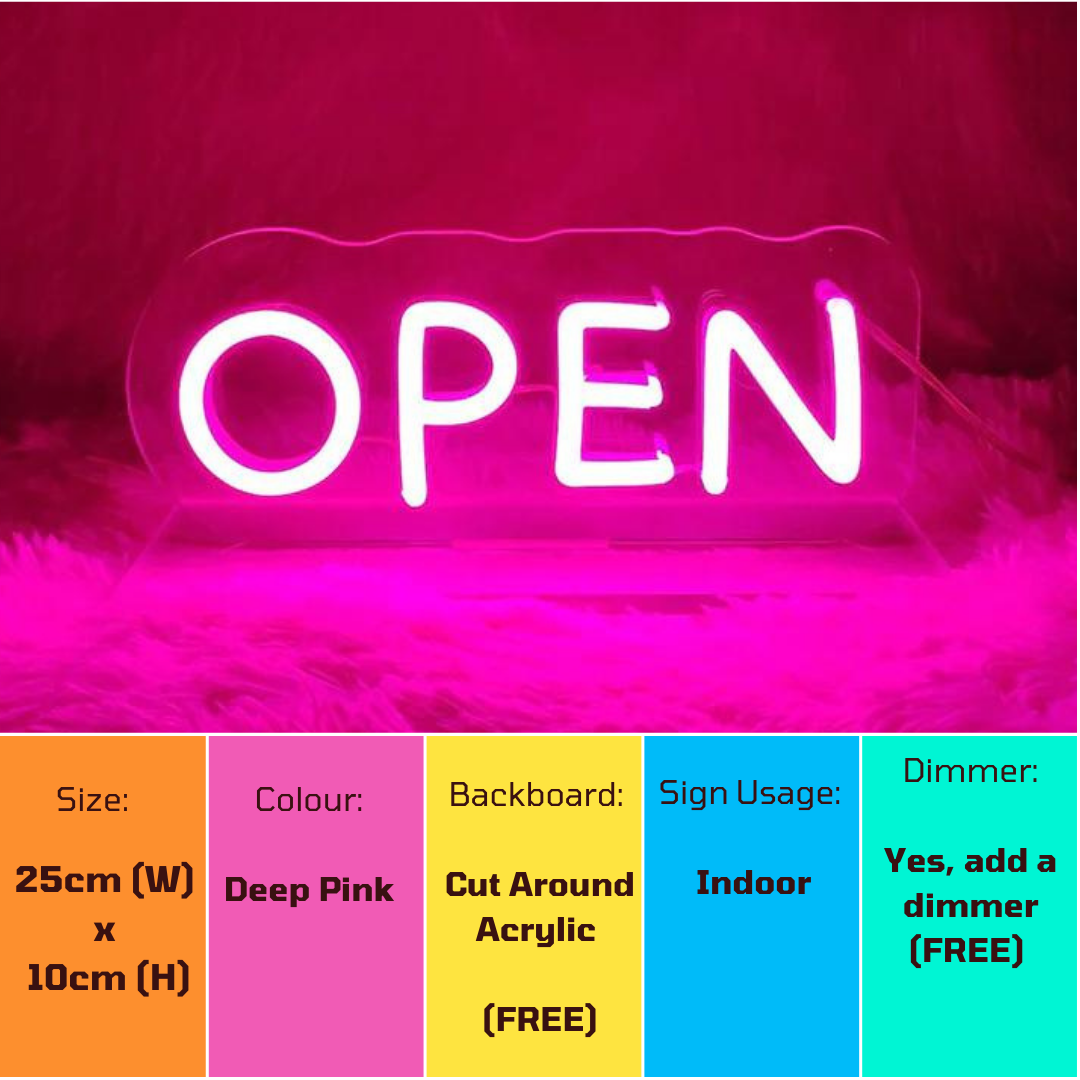 Acrylic Base Open Signs | Small Led Neon Open Light For Shop