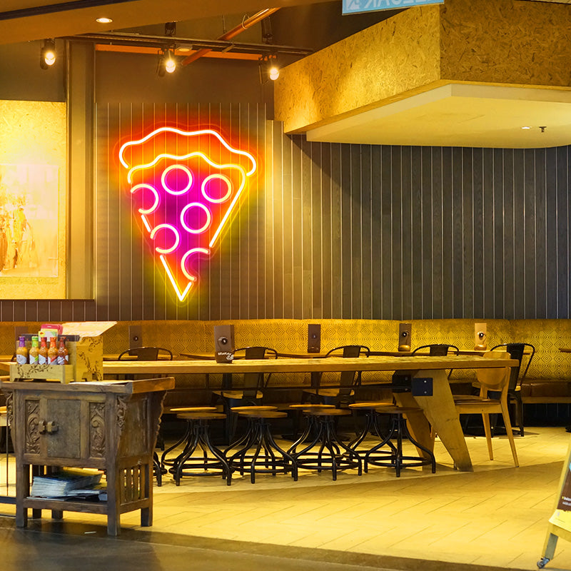 Pepperoni pizza slice neon sign|custom fast food restaurant neon signs