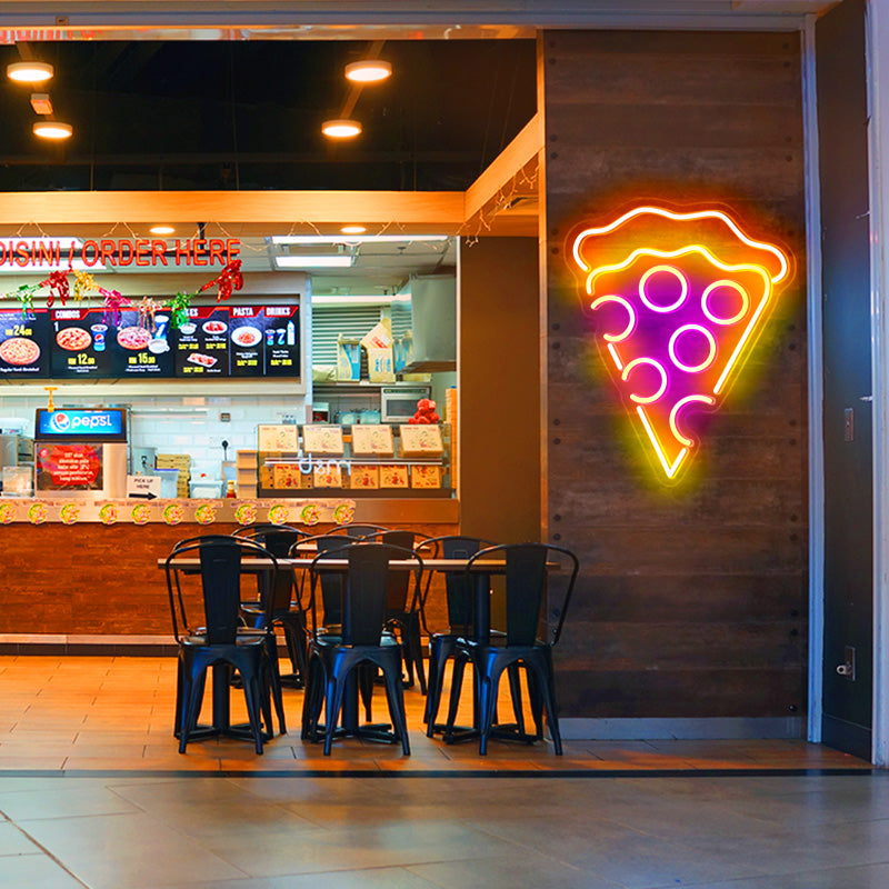 Pepperoni pizza slice neon sign|custom fast food restaurant neon signs