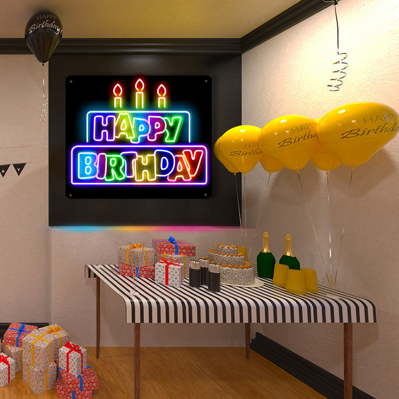 Black Backing Colourful Happy Birthday Neon Light
