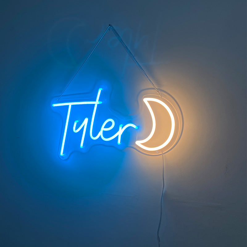 Customised Name with Moon Neon Light|create name neon light signs