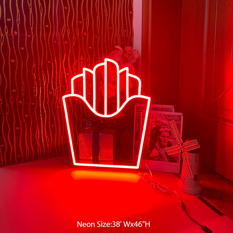 Hot Chips Neon Sign |French Fries LED Lights for Restaurants