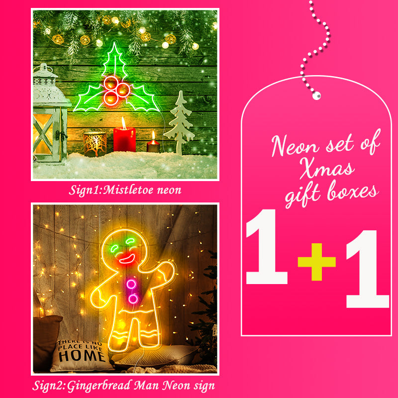 Mistletoe & Gingerbread Man neon light set