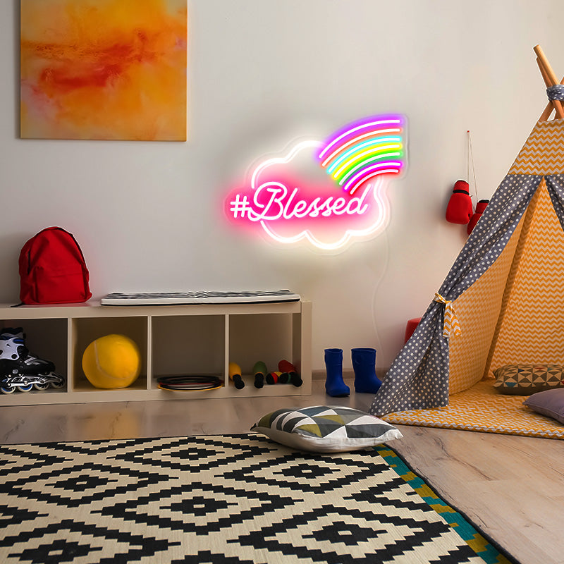 Rainbow Blessed Neon Light|custom colourful neon wall art for kidsroom