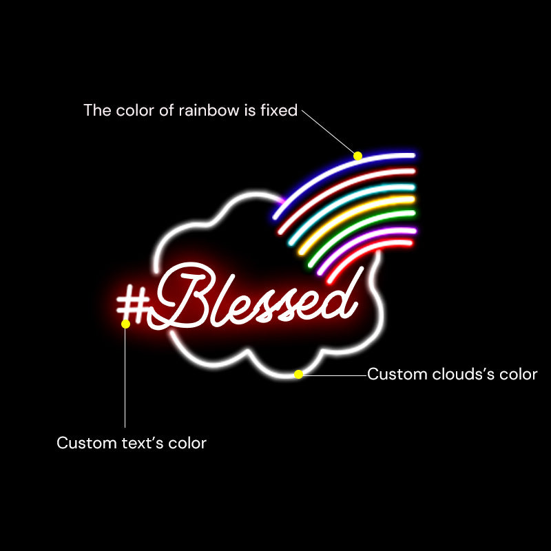 Rainbow Blessed Neon Light|custom colourful neon wall art for kidsroom