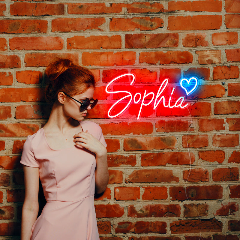 LED Name with Cute Heart neon sign | Customisable Kids Name Sign